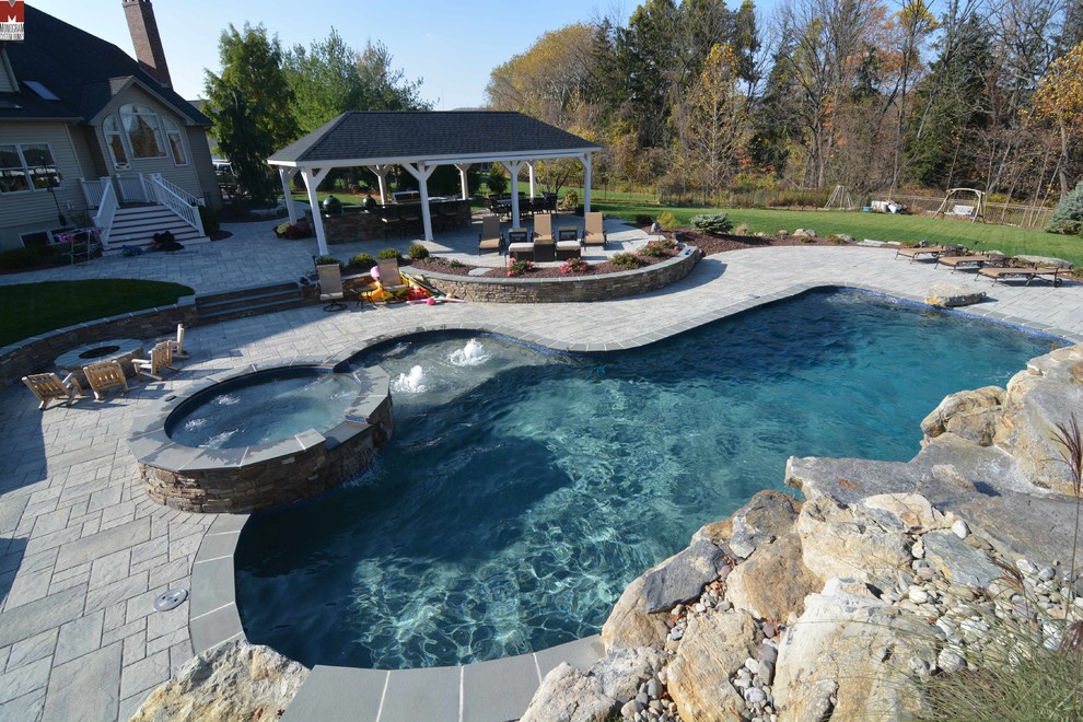 Custom Freeform Style Salt Water In Ground Pool With Waterslide And Spa