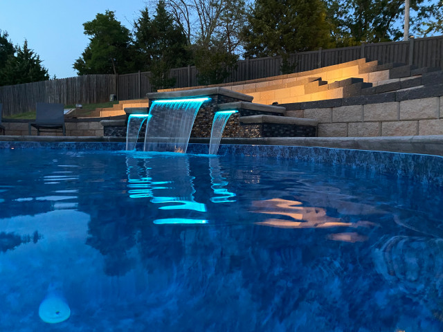 Custom Lagoon shaped polymer vinyl liner pool with Multi-level ...