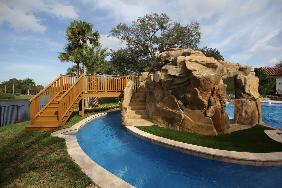 Custom Pool and Spa with Rock Waterfall and Lazy River in Delray beach ...