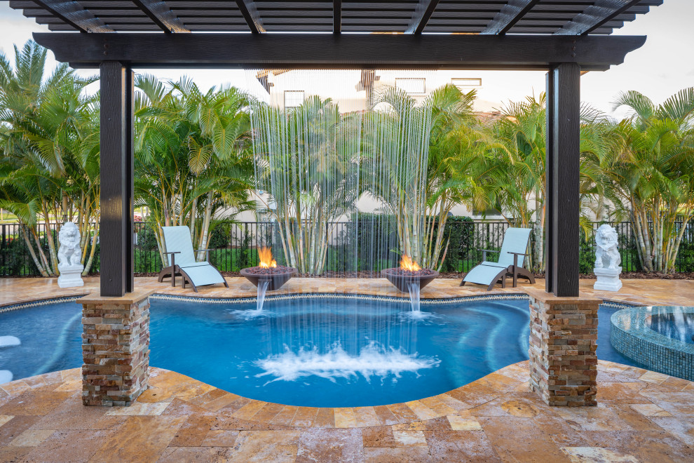 Custom Pool with Spa, Sun Shelf, and Pebble Tec Finish in Parkland Fla ...