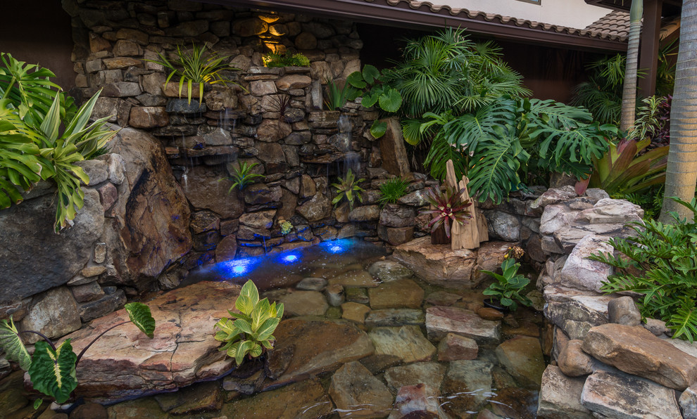 Custom Rock Waterfall Pool with Stone Grotto, Stream and Tiki Hut - Tropical - Pool - Tampa - by ...