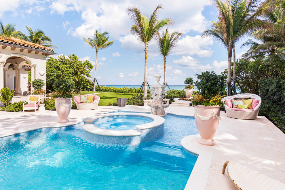 Custom Shaped Tile Pool in Hillsboro Beach, Florida - Beach Style ...