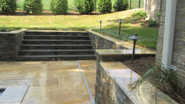 Custom Stone Stairs, Pool Deck and Wall - Contemporain - Piscine ...