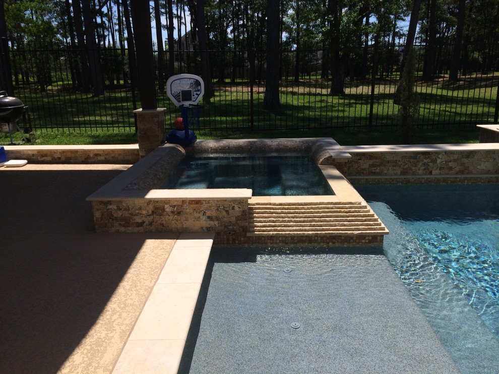 Cypress Area Geometric Pool with Raised Beam Wall - Traditional - Pool ...
