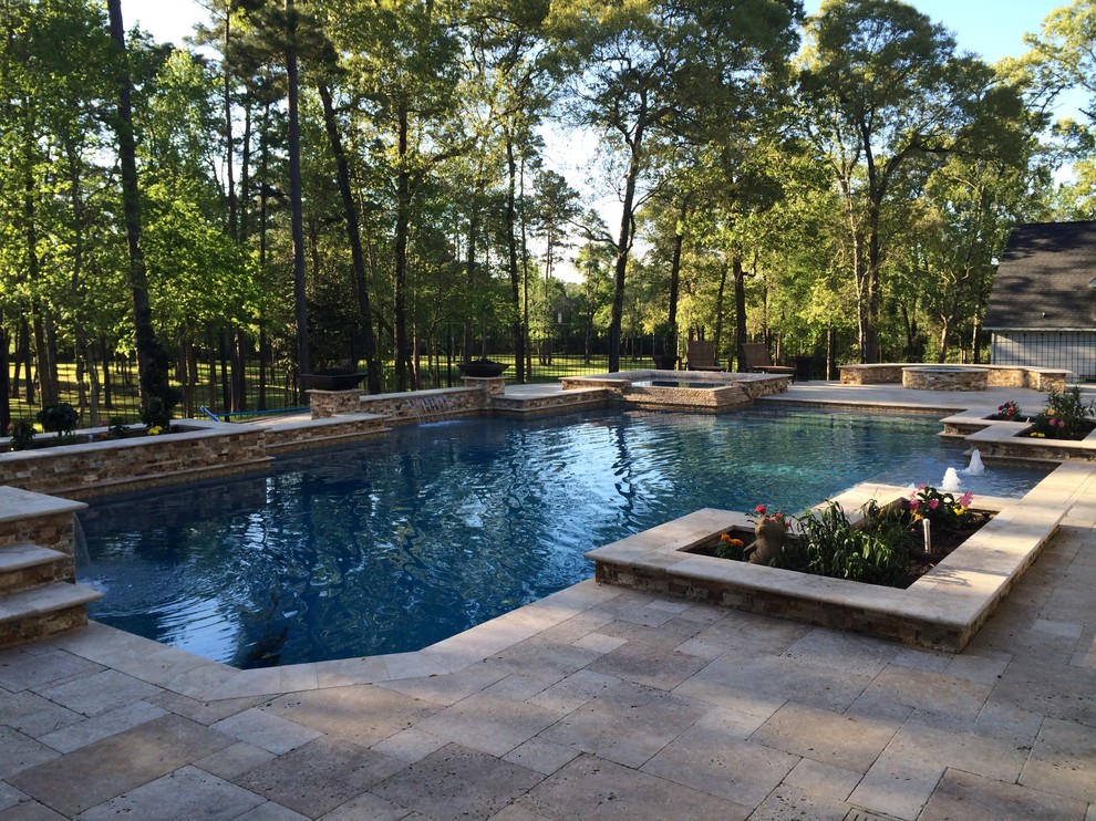 Cypress Area Geometric Pool with Raised Beam Wall - Pool - Houston - by ...