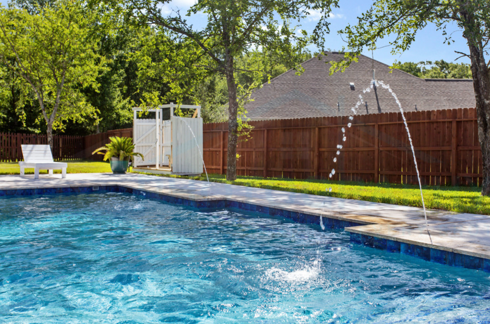 Deck Jets and Travertine Coping on Beautiful Geometric Pool - Modern ...