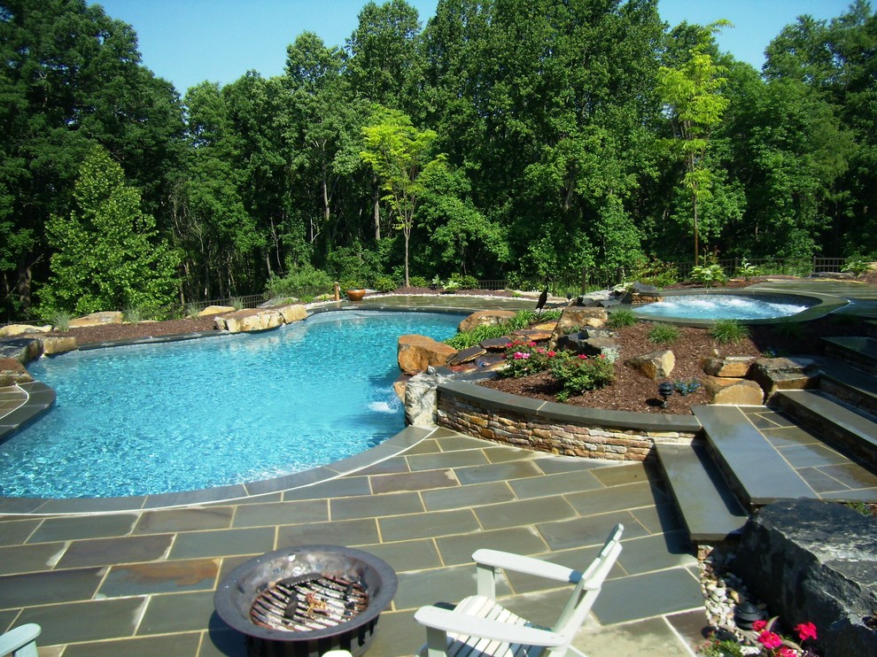 Delaware Township custom pool and raised spa with negative edge & water ...