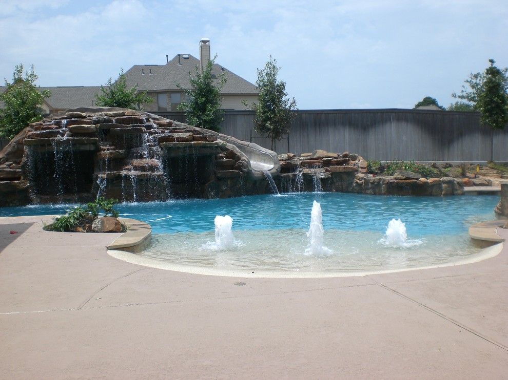 Double Cave Waterfall with Slide - Traditional - Pool - Houston - by ...