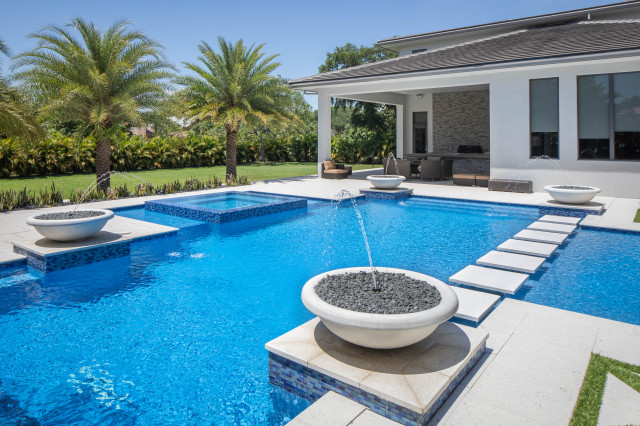 Edgy Pool With Custom Bowls and Stepping Stones in Plantation, Florida ...