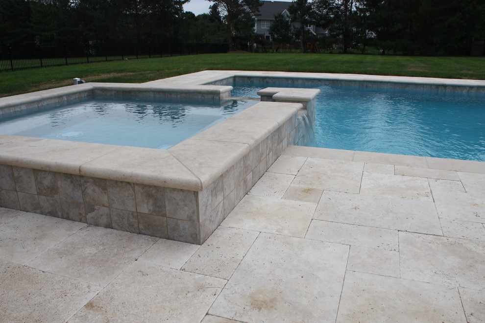 Elegant Ivory Tumbled Travertine Pavers - Traditional - Pool - New York ...