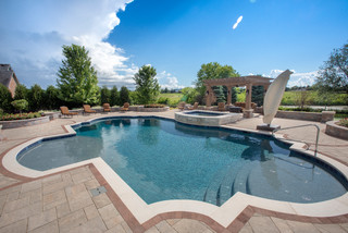 Elgin, IL Roman End Pool with Freeform Hot Tub - Mediterranean - Pool ...
