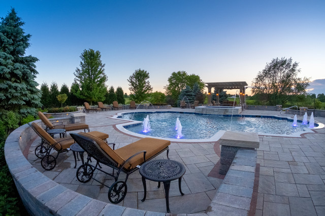 Elgin, IL Roman End Pool with Freeform Hot Tub - Méditerranéen ...
