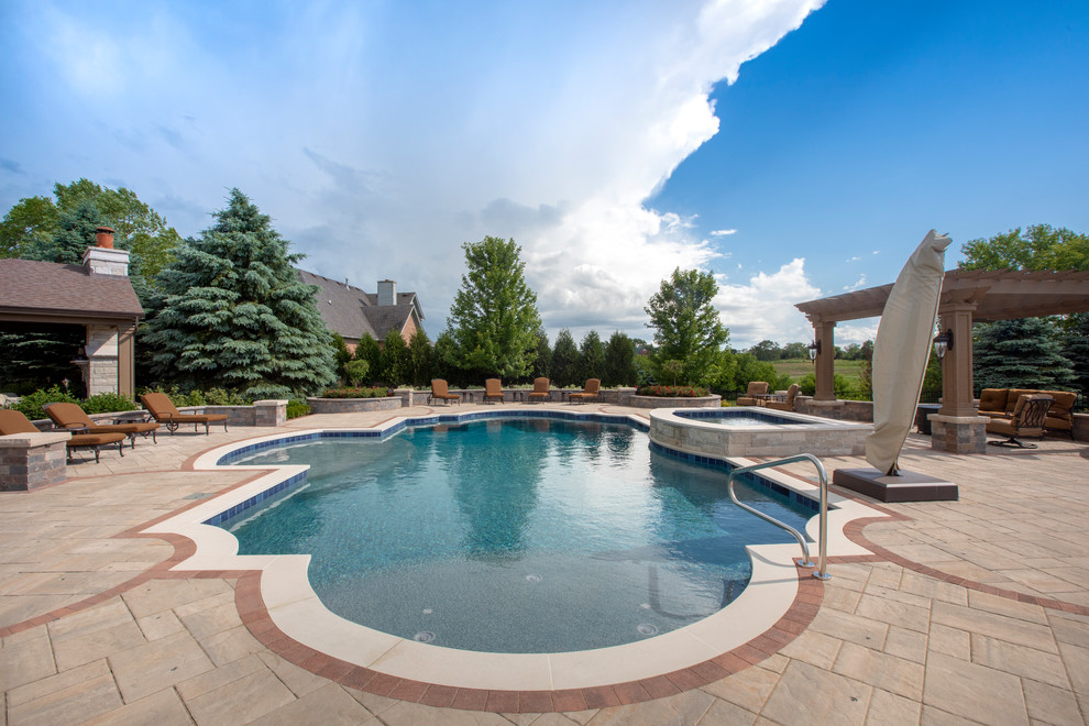 Elgin, IL Roman End Pool with Freeform Hot Tub - Mediterranean - Pool ...