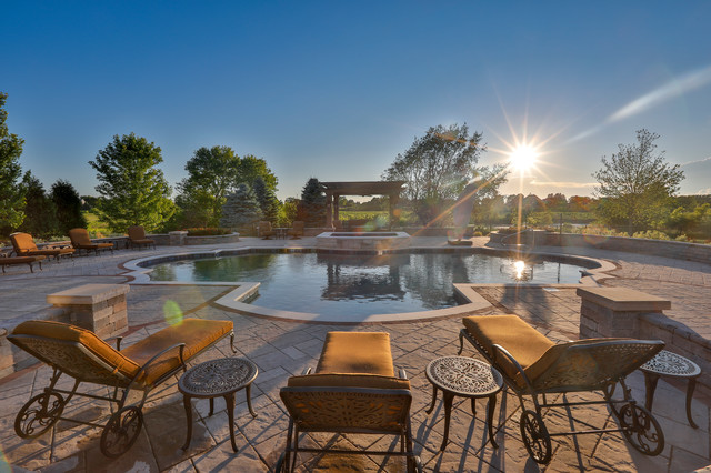 Elgin, IL Roman End Pool with Freeform Hot Tub - Mediterranean ...
