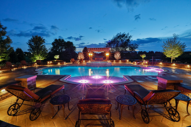 Elgin, IL Roman End Pool with Freeform Hot Tub - Mediterranean ...