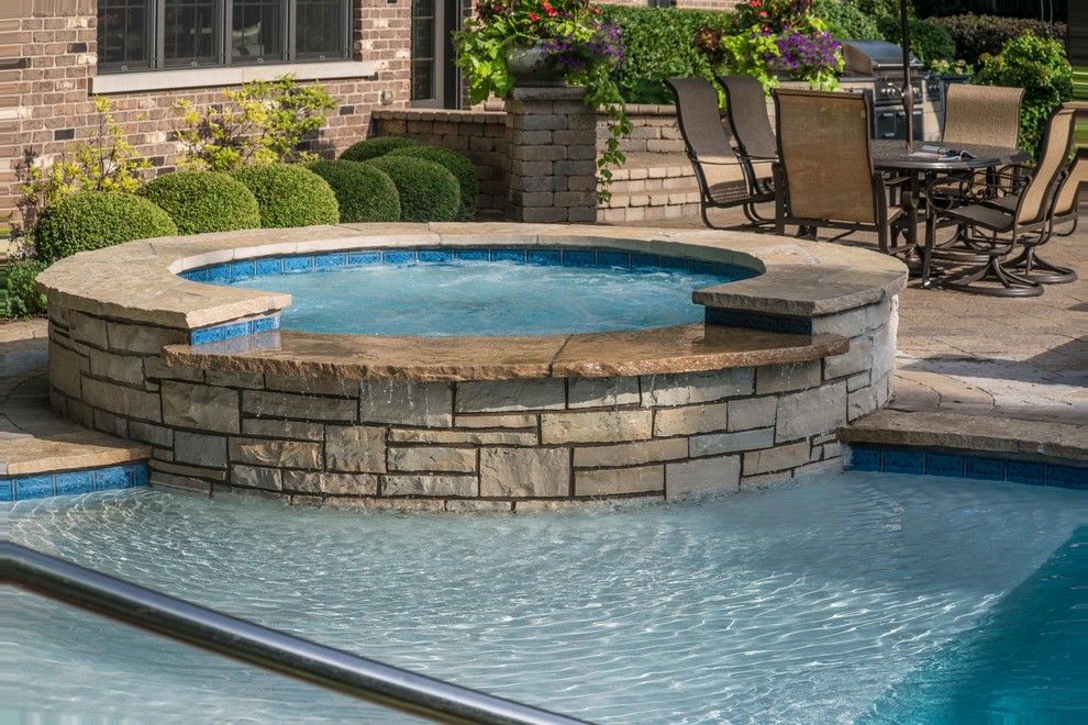 Elmhurst, IL Freeform Swimming Pool and Raised Spa - Rustic - Pool ...
