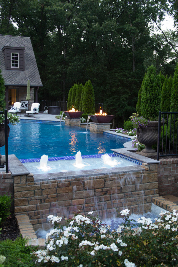 fire & water w/ infinity edge custom gunite pool - Contemporary - Pool ...