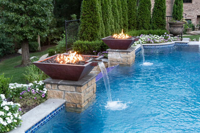 fire & water w/ infinity edge custom gunite pool - Contemporary - Pools ...