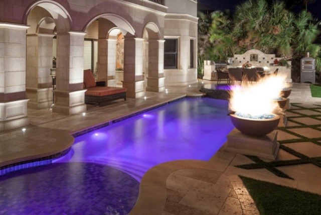 Florida Residence Waterline, Spa, and Fountain Glass Tile - Pool - San ...