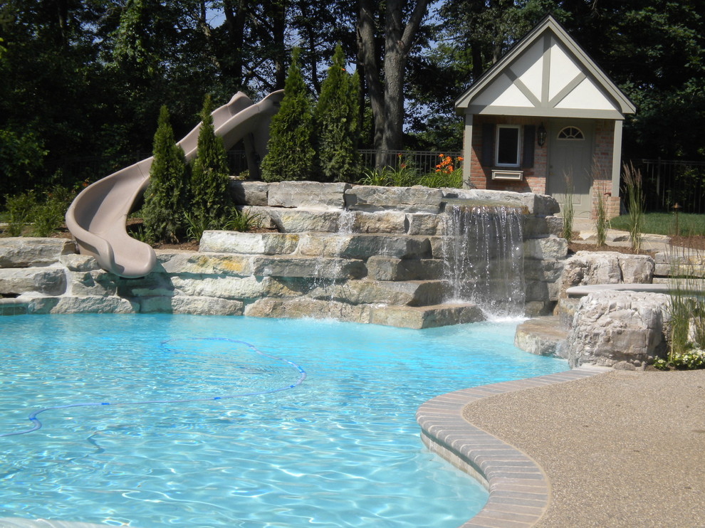 Free Form Gunite Pool w- Spillover Spa & Waterfall - Traditional - Pool ...