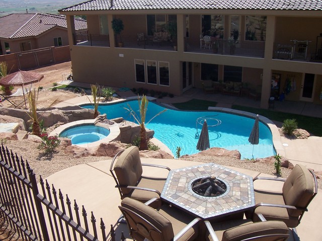 Free Form Pool with Negative Edge and Faux Rock Slide and Waterfall ...