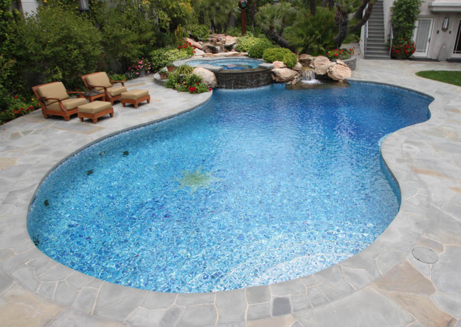 Free-Form Radius Bisazza Glass Mosaic Pool and Natural Stone Overflow ...