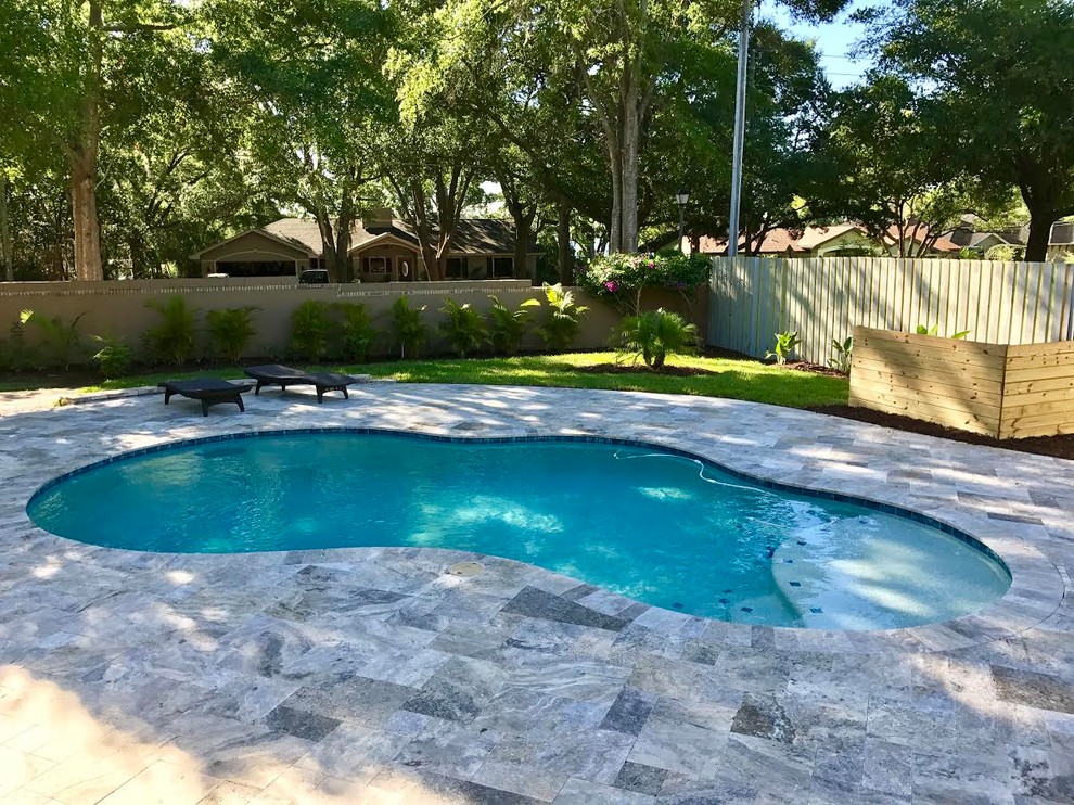 Freeform Gunite Pool / Silver Travertine Deck - Traditional - Pool ...