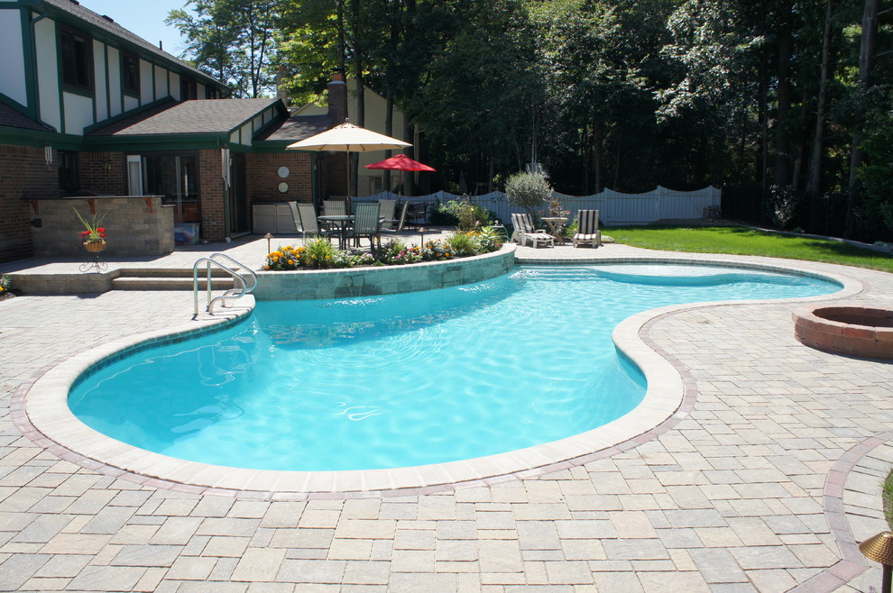 Freeform Gunite Pool with Raised Wall - Traditional - Pool - Detroit ...
