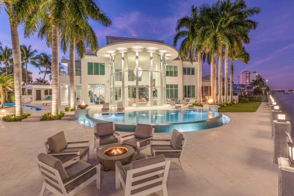 Freeform Infinity Edge Pool with Lap Pool/Spa with Fire Bowls in Ft ...