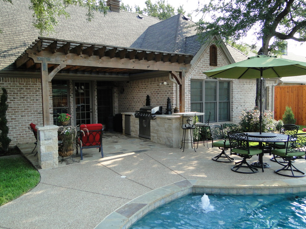 Freeform Pool, Arbor and Built in Grill with Limestone Bar - Patio ...