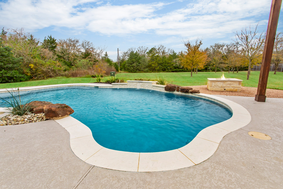 Freeform pool, Water Feature, Sun Shelf, Fire Pit and Pergola - Pool ...