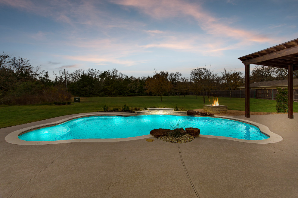 Freeform pool, Water Feature, Sun Shelf, Fire Pit and Pergola ...