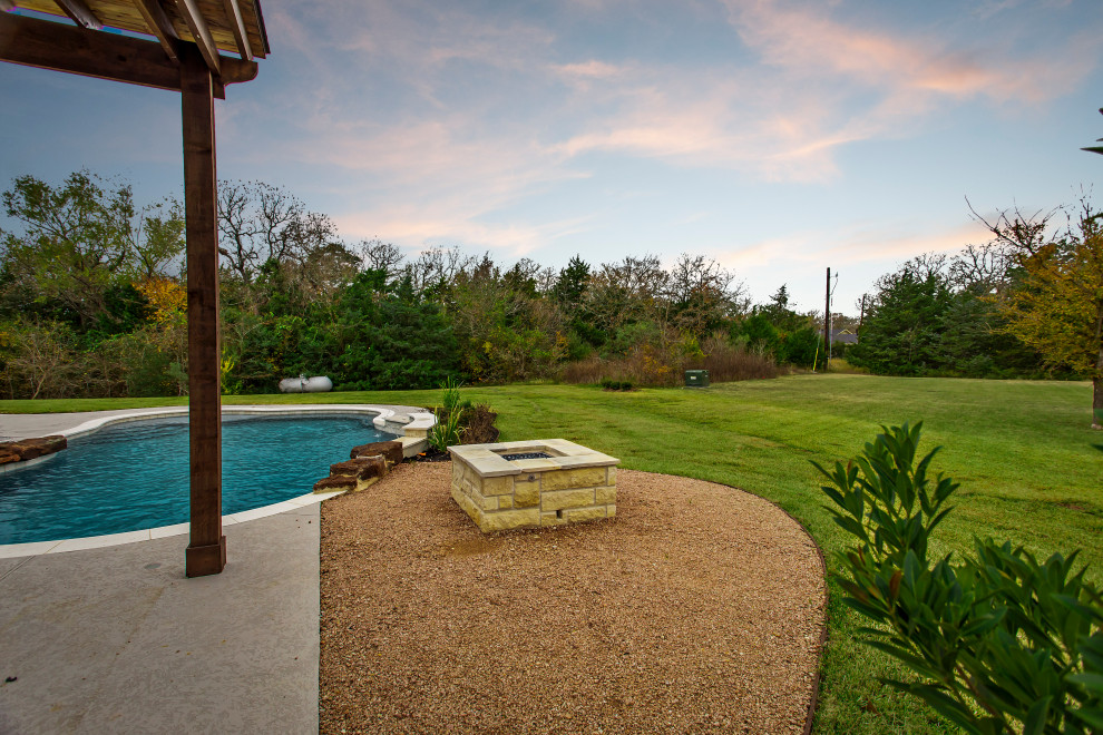 Freeform pool, Water Feature, Sun Shelf, Fire Pit and Pergola - Pools ...