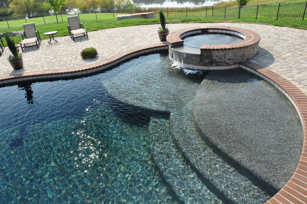 Freeform Pool with Spa, Scupper and Tanning Ledge - Pool - Other - by ...