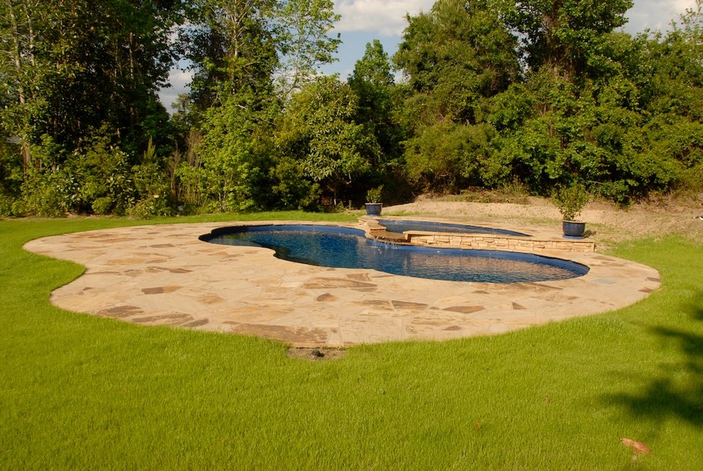 Freeform Pools Deep Blue Fiberglass with Tanning Ledge - Traditional ...