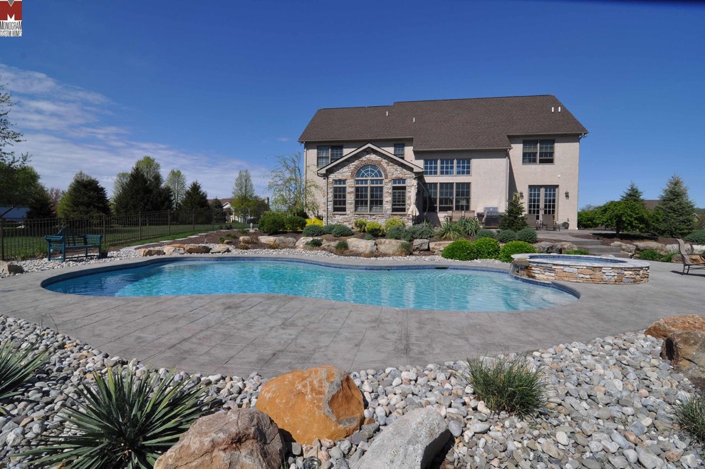 Freeform style in-ground salt water pool with raised spa - Contemporary ...