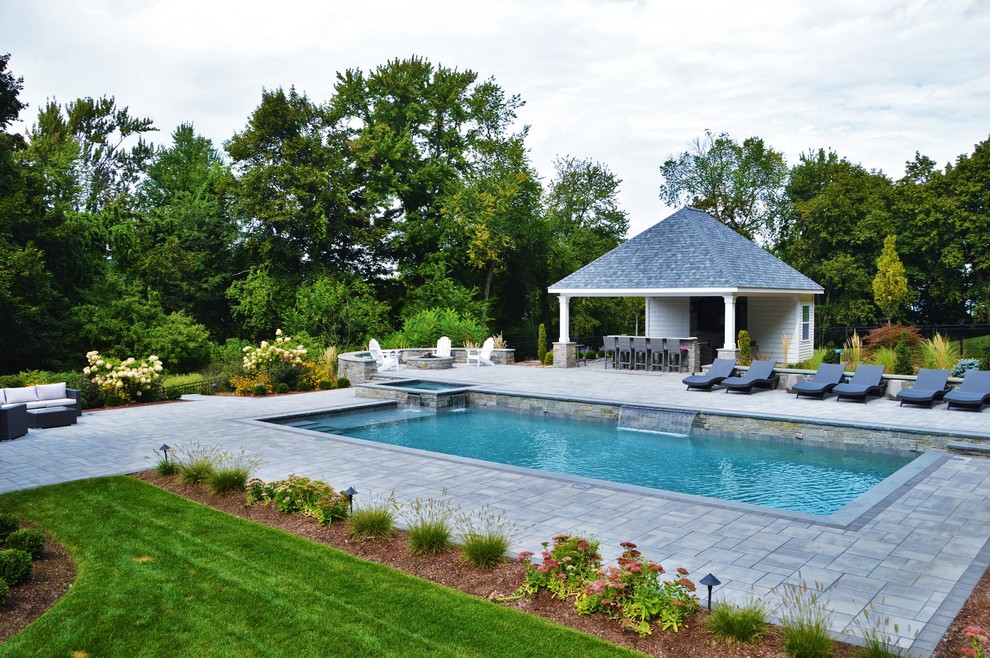 Geometric Pool with Geometric Spa - Traditional - Pool - Bridgeport ...