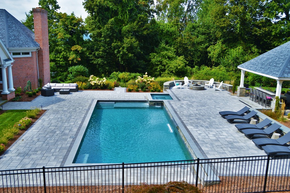 Geometric Pool with Geometric Spa - Traditional - Pool - Bridgeport ...