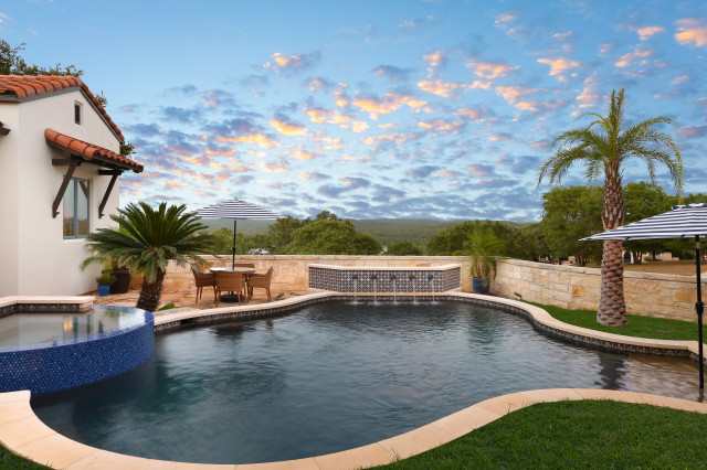 Geometric Pool with Negative Edge Spa - Mediterranean - Pool - Other ...