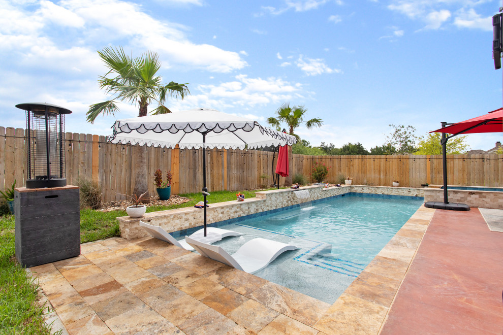 Geometric Pool with Raised Back Wall and Sheer Descent - Modern - Pool ...