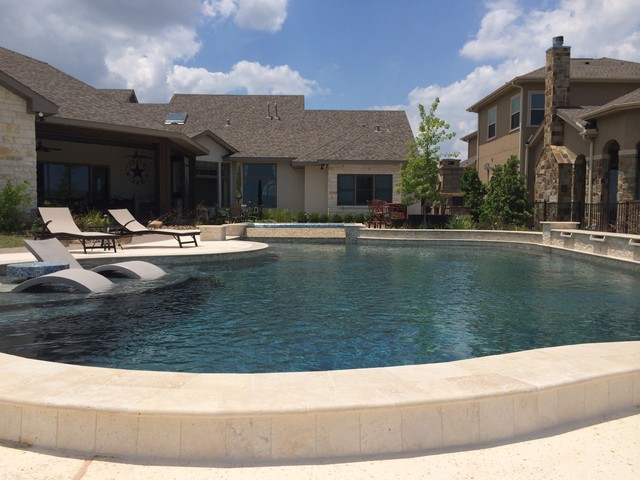 Geometric Pool with Raised Beam Water Feature Wall - Traditional - Pool ...