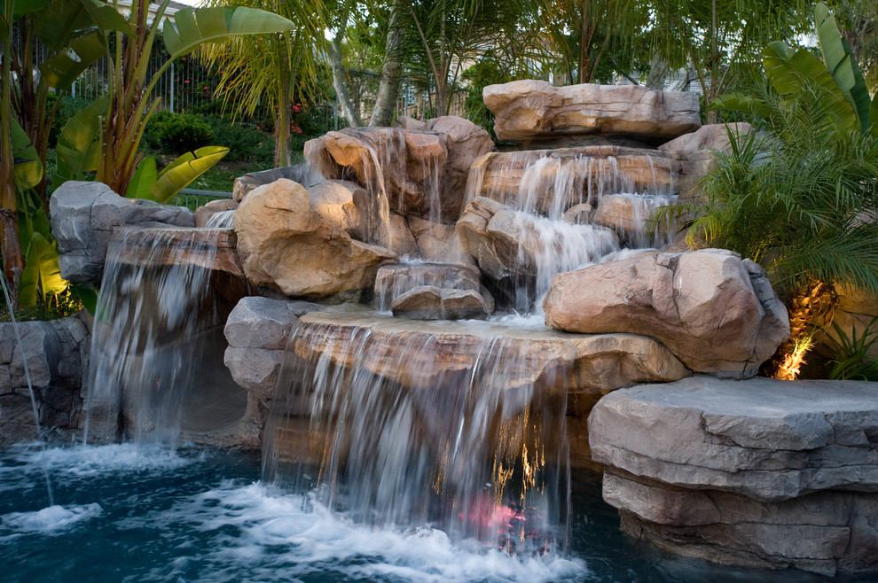 Glendora custom backyard and pool with beautiful outdoor lighting ...