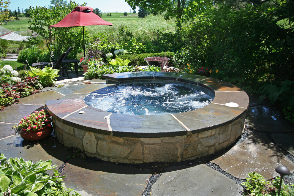 Glenview raised spa with peremeter overflow - Traditional - Pool ...
