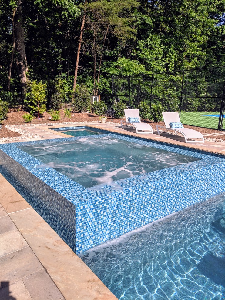 Gorgeous Glass Tile 360 Spillover Spa and lap pool - Traditional - Pool ...