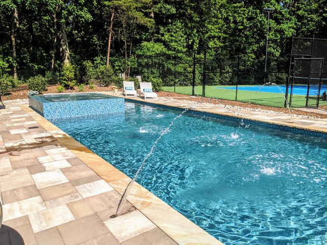 Gorgeous Glass Tile 360 Spillover Spa and lap pool - Traditional - Pool ...