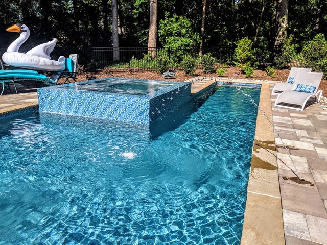 Gorgeous Glass Tile 360 Spillover Spa and lap pool - Traditional ...