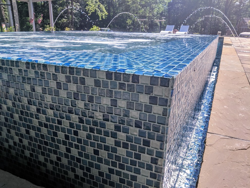 Gorgeous Glass Tile 360 Spillover Spa and lap pool - Traditional - Pool ...