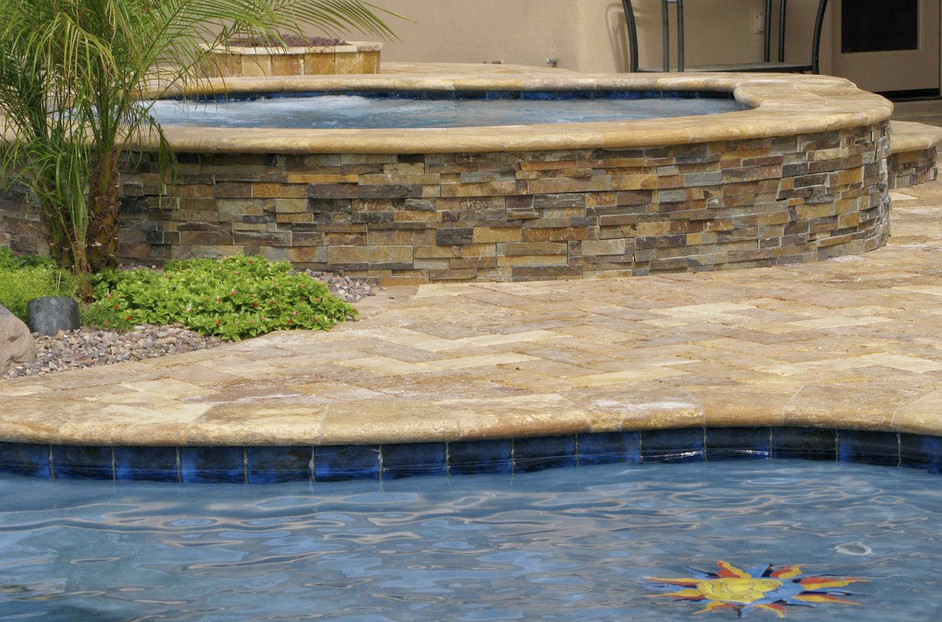 Gorgeous Jacuzzi with Slate Ledger Panels - Mediterranean - Pool ...