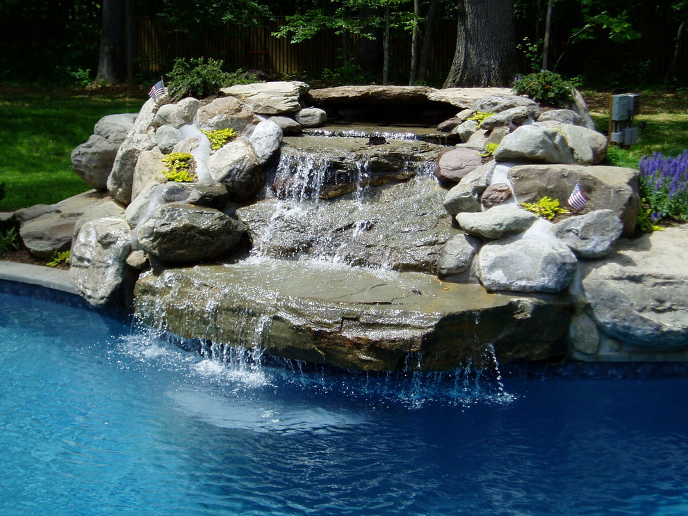 Gorgeous Waterfall for inground pool with natural stone and boulders ...
