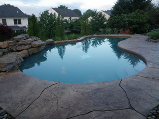 Hanover Township custom pool with boulder waterfall - Traditional ...
